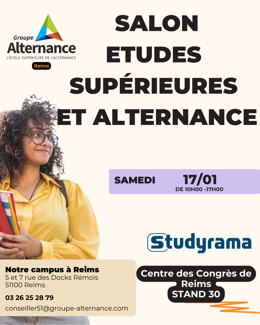 🎓 Nous serons présent au Salon STUDYRAMA ! Le samedi 17 janvier 2026 - Groupe Alternance
